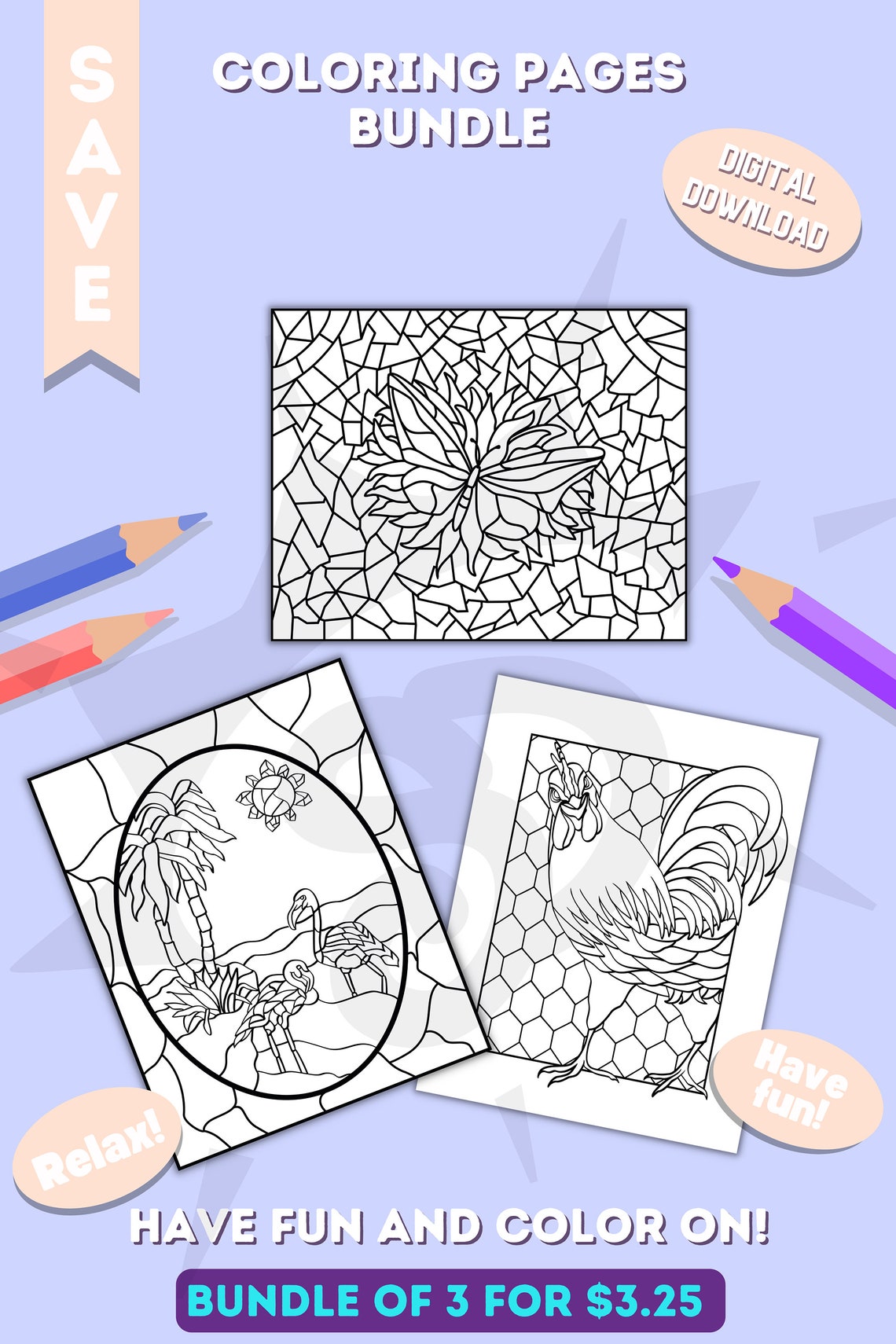 Stained Glass Coloring Pages, Adult Coloring Book, Easter Basket ...