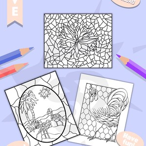 Stained Glass Coloring Pages, Adult Coloring Book, Easter Basket ...