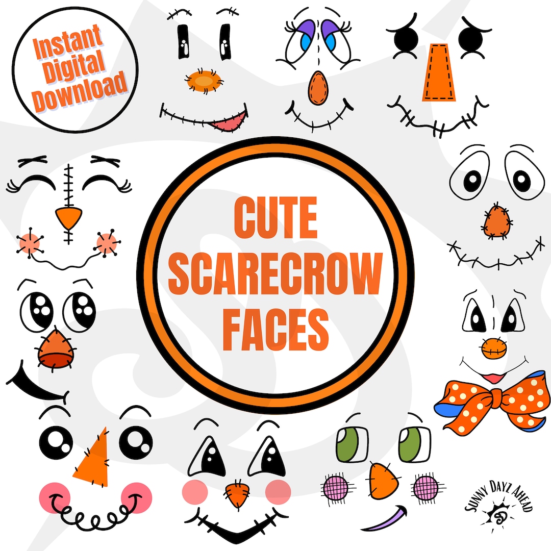 Scarecrow Clip Art Halloween SVG Bundle, Cute Scarecrow Faces ...