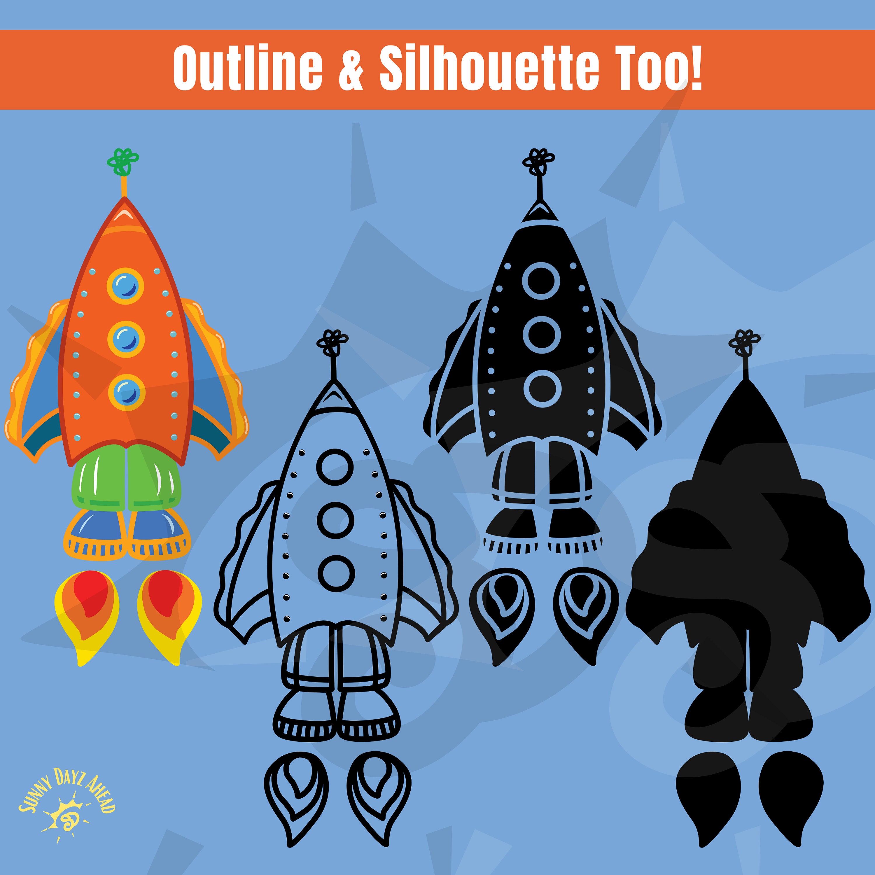 Rocket Space Clipart, Cute Outer Space Clip Art Layered SVG ...