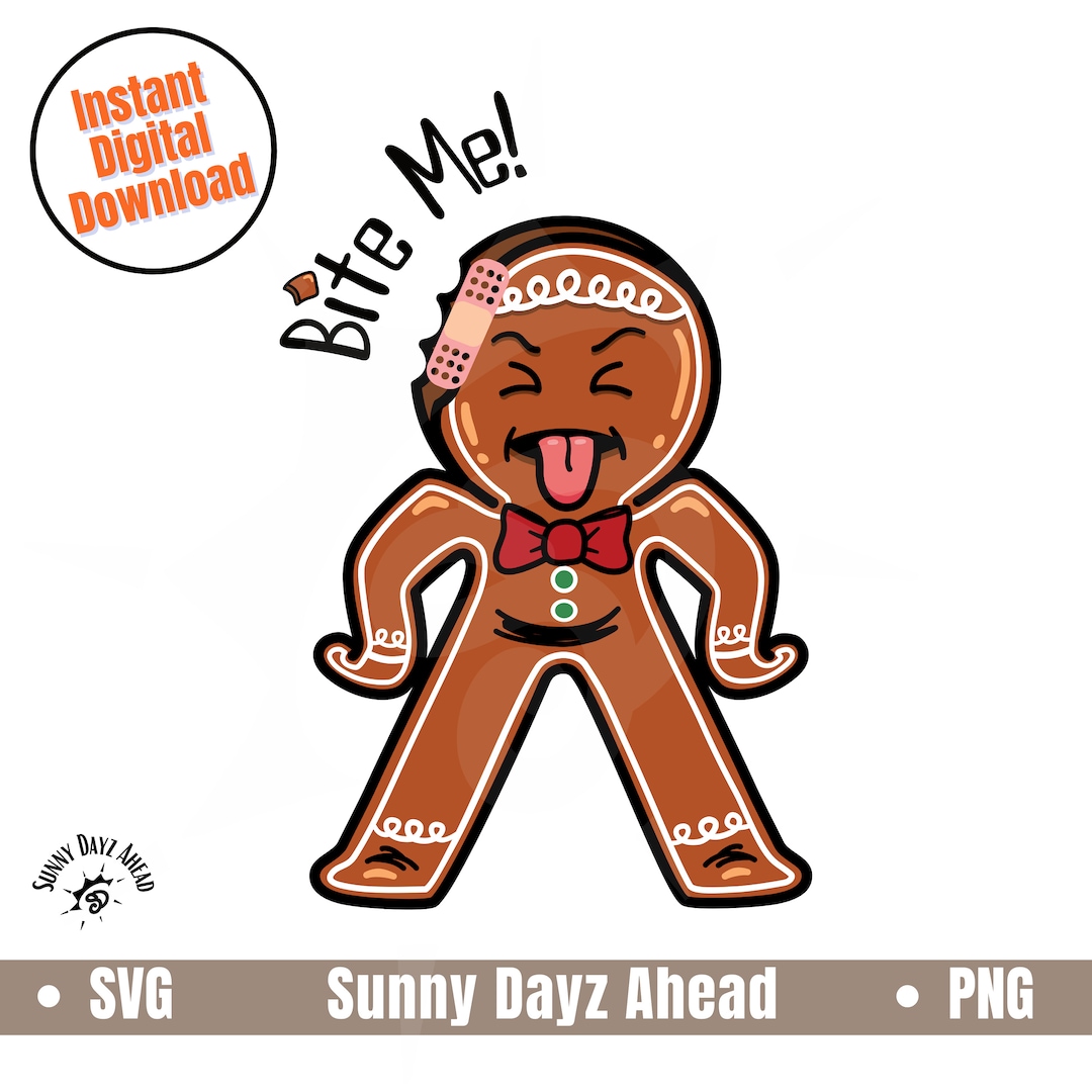Bite Me Christmas SVG Designs, Gingerbread Man Cricut Projects, Funny ...