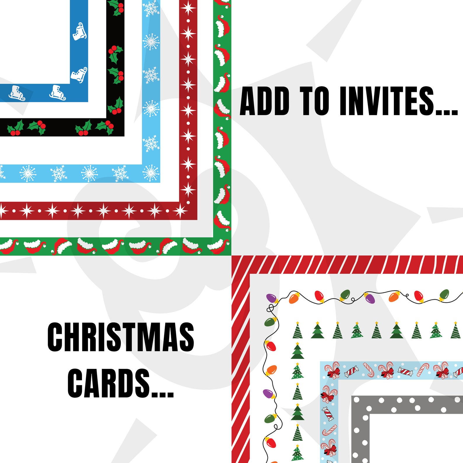 Christmas Border Clipart, Xmas Holiday Cards Clip Art, Winter Craft SVG ...