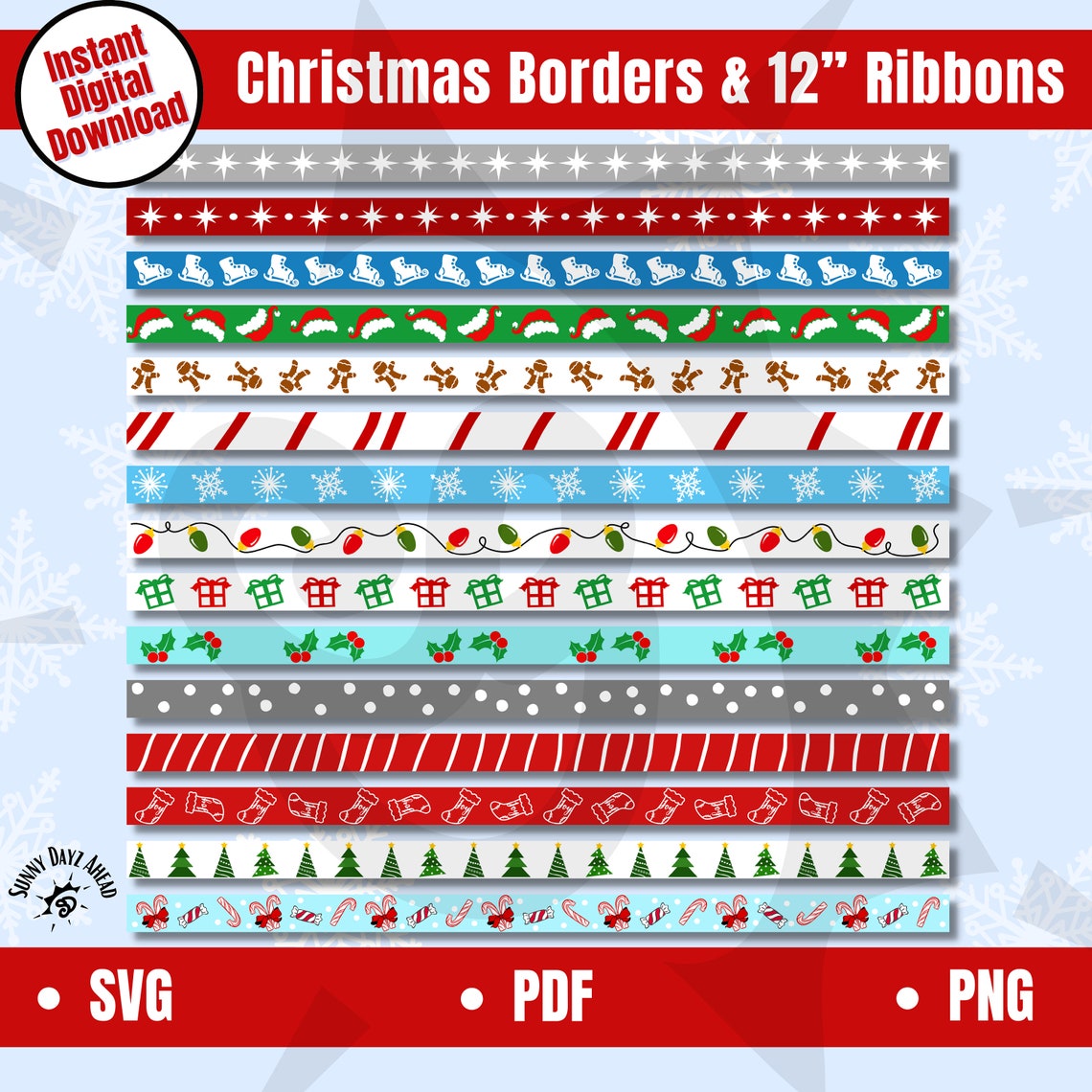 Christmas Border Clipart, Xmas Holiday Cards Clip Art, Winter Craft SVG ...