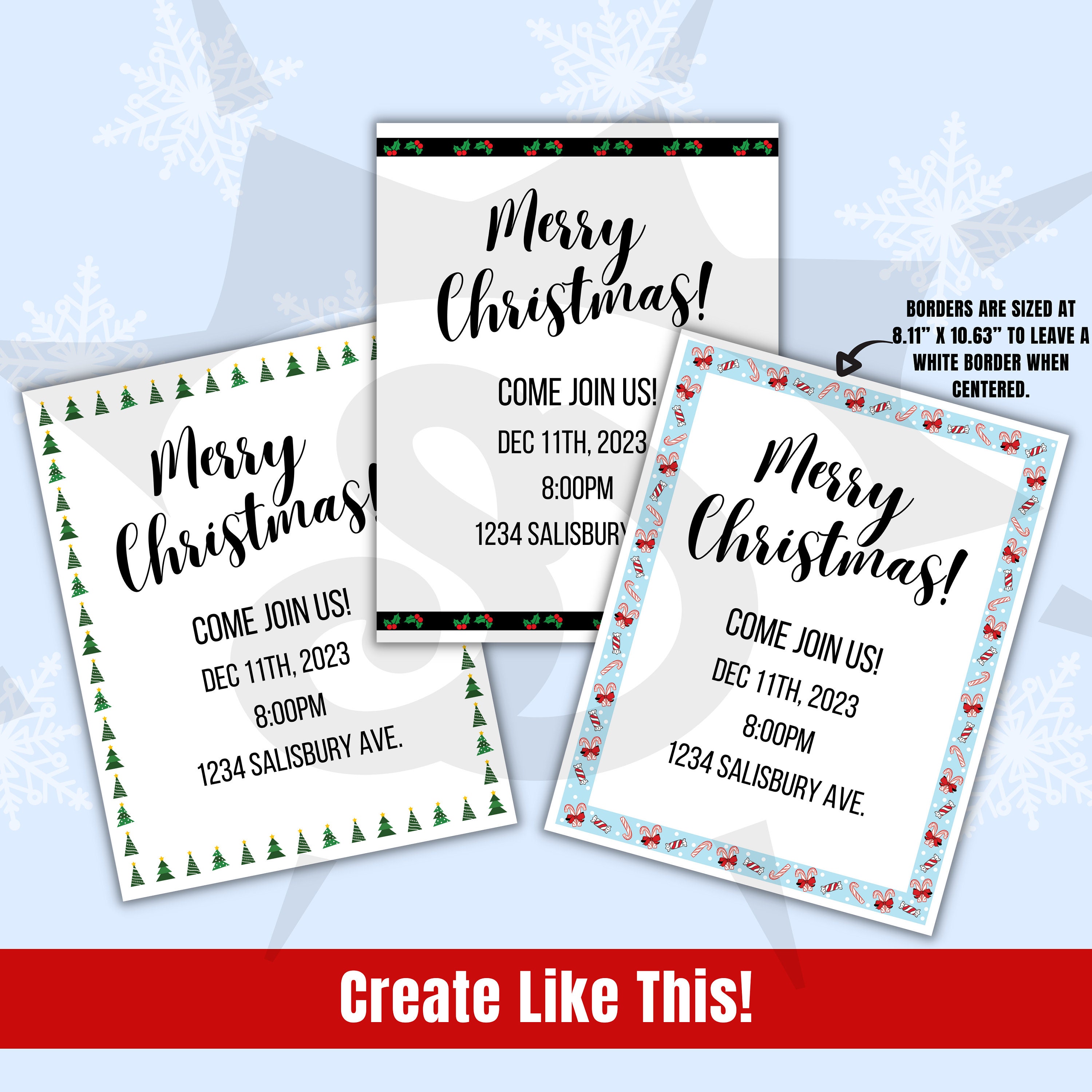 Christmas Border Clipart, Xmas Holiday Cards Clip Art, Winter Craft SVG ...