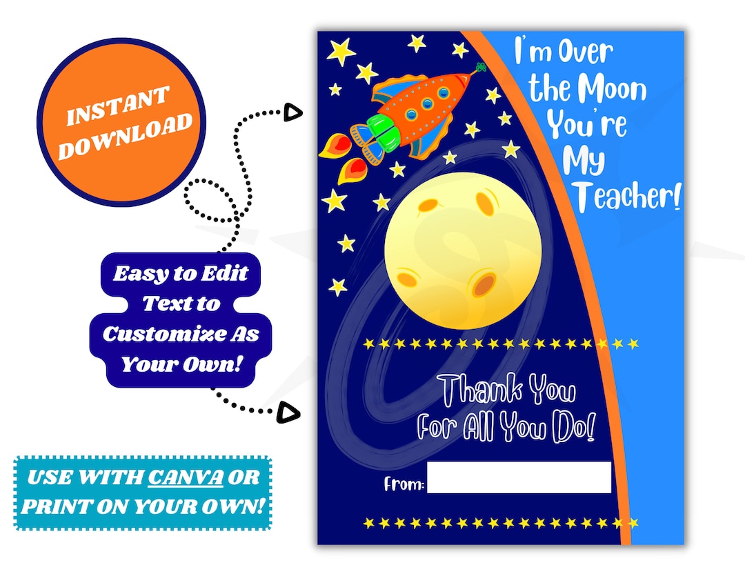Over the Moon Teacher Appreciation Printable Cardholder & Gift Tags ...