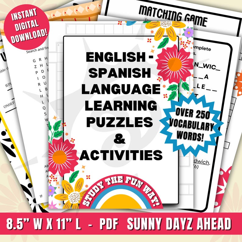 Spanish Word Search Language Learning Printable PDF, Fun Educational ...