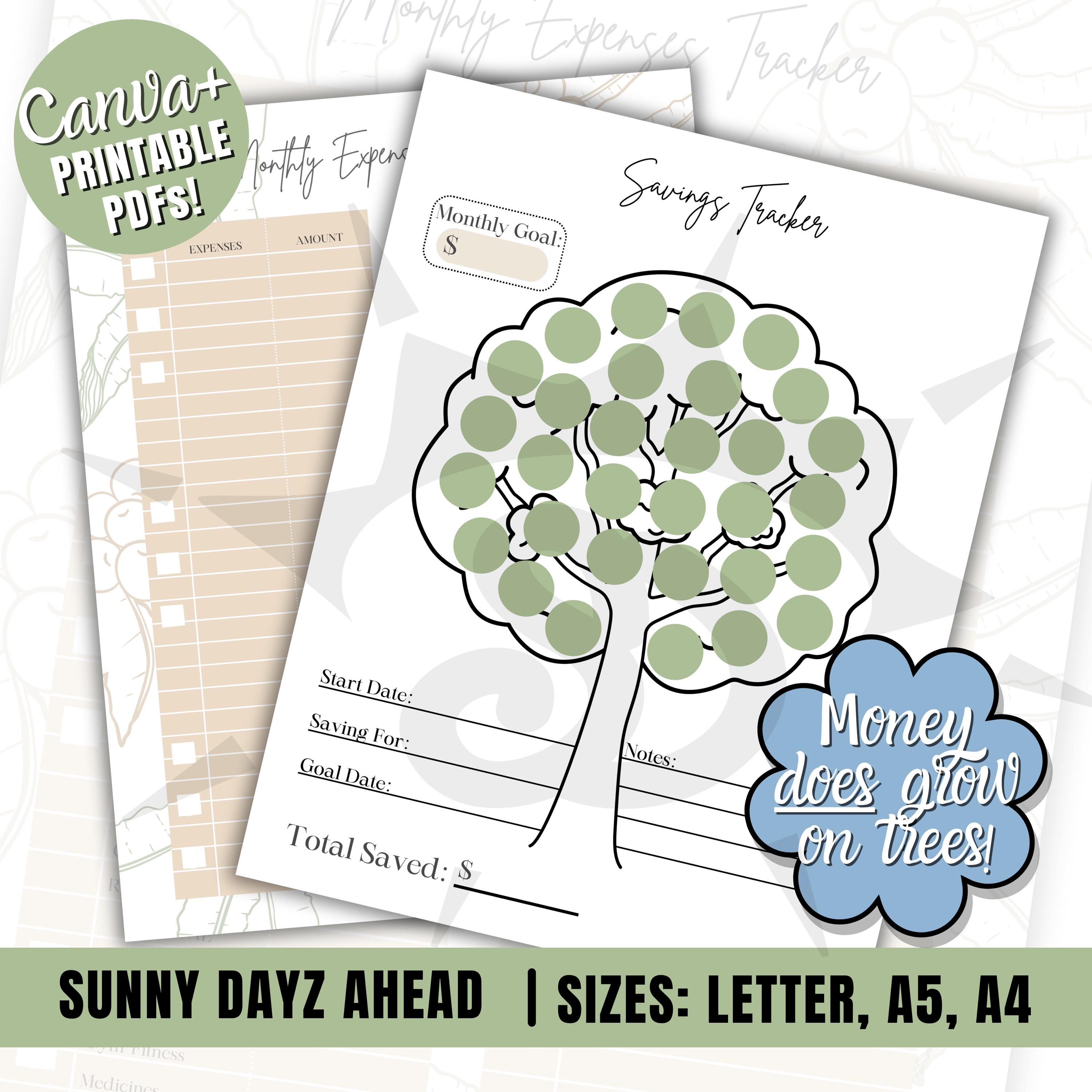 Savings Printable PDF, Canva Template Expenses Tracker, Monthly ...