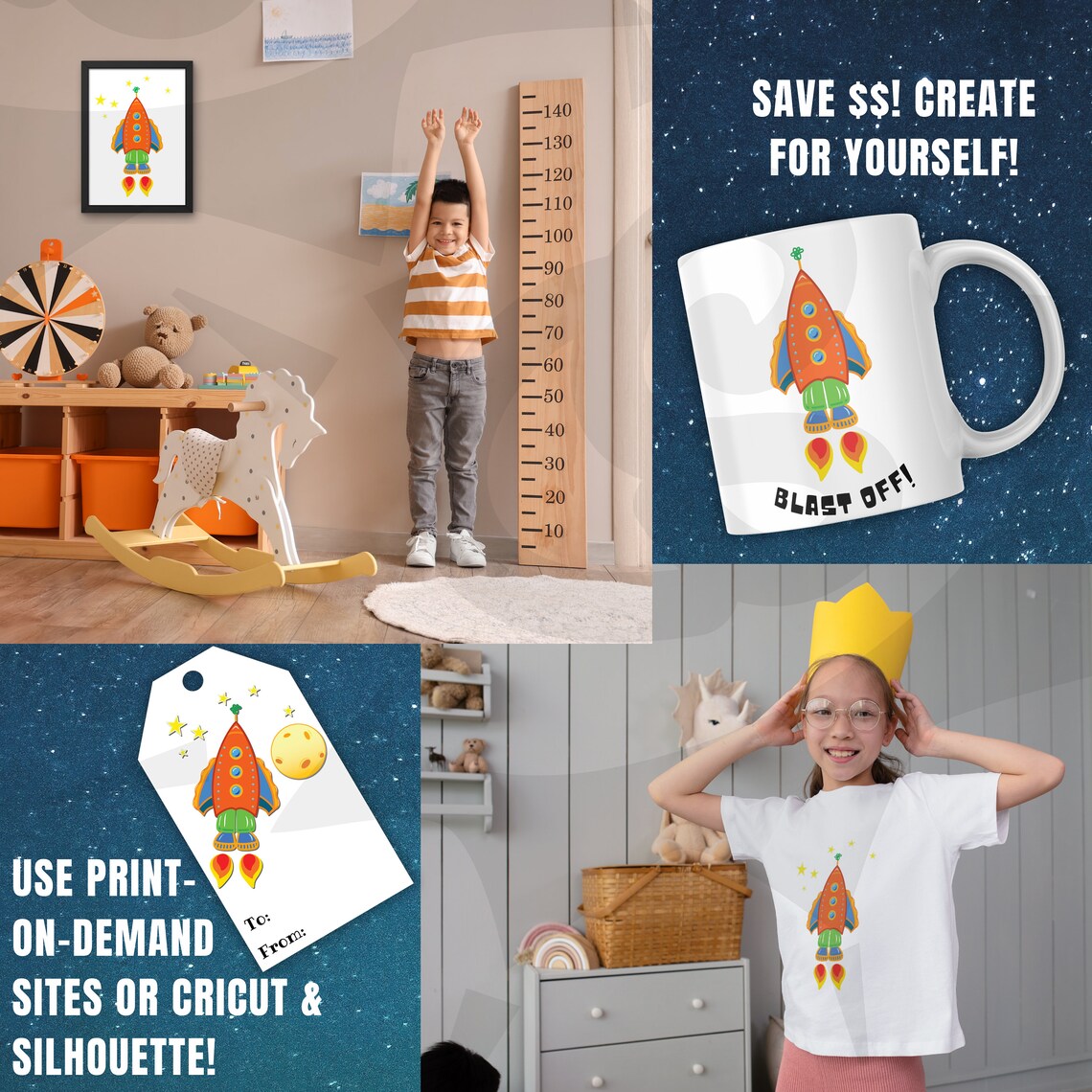 Rocket Space Clipart, Cute Outer Space Clip Art Layered SVG ...