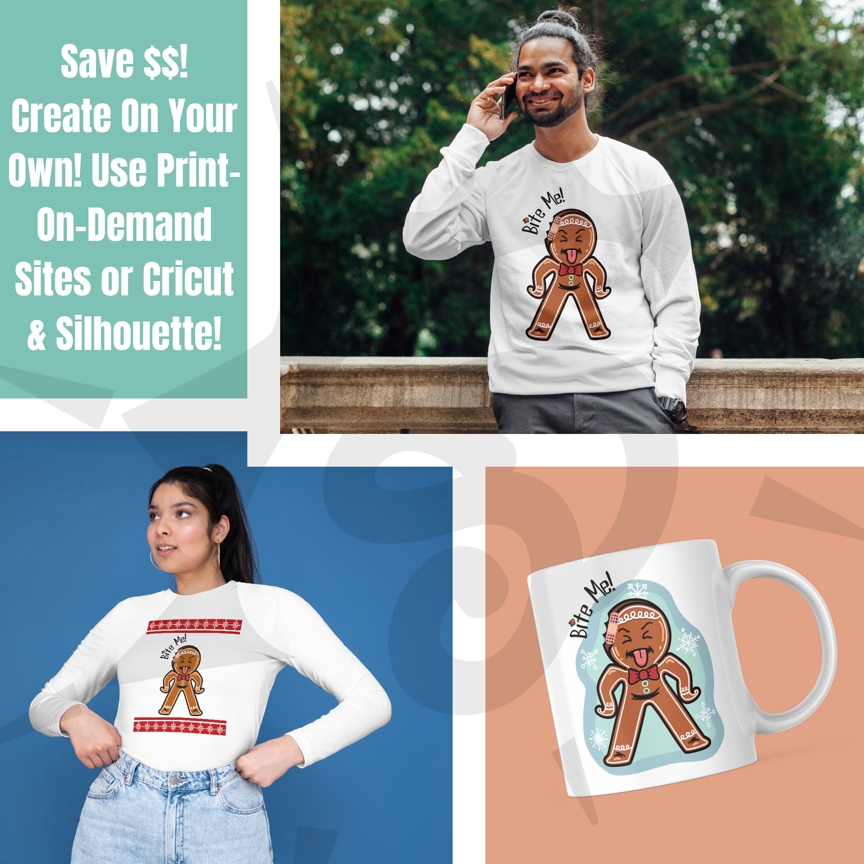Bite Me Christmas SVG Designs, Gingerbread Man Cricut Projects, Funny ...