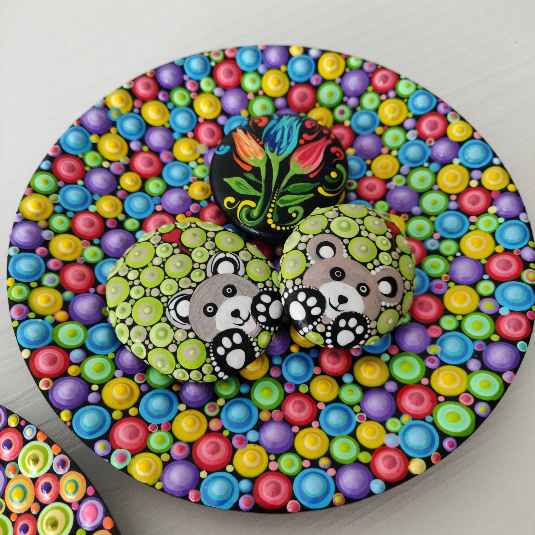 Colorful Handpainted Wooden Bowl, House Table Decoration Bowl, Dotart ...