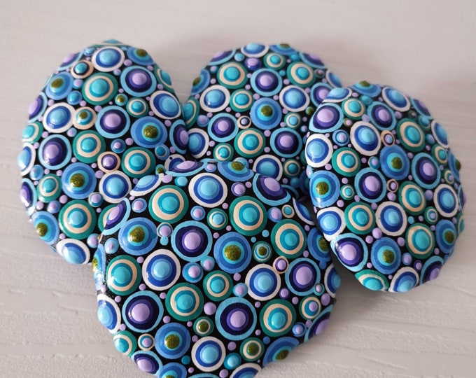 Set of 4 Blue Polka Dot Stones, Dotart Painted Rock Decorations, Unique ...