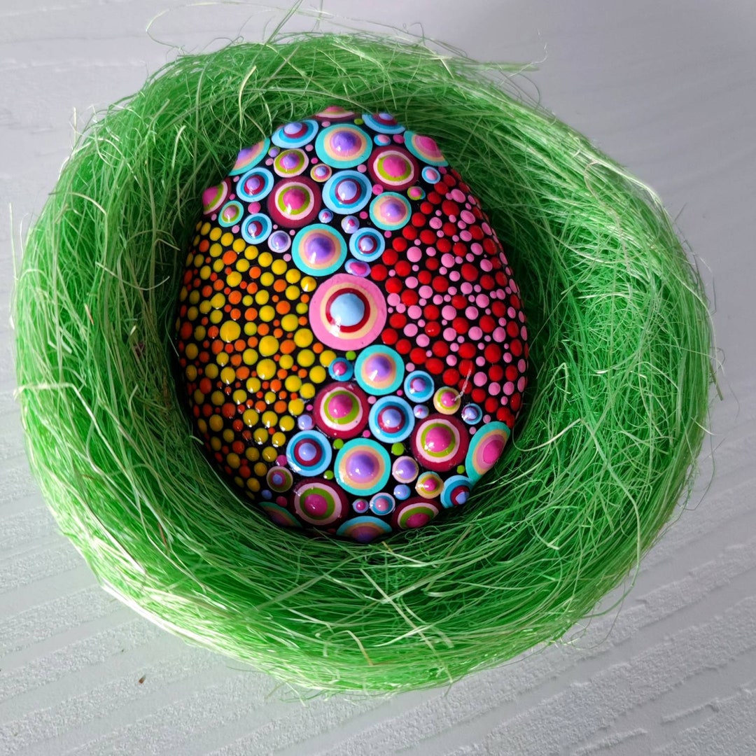 Easter Egg on Rock, Easter Rock Decoration, Happy Easter Gift, Dotart ...