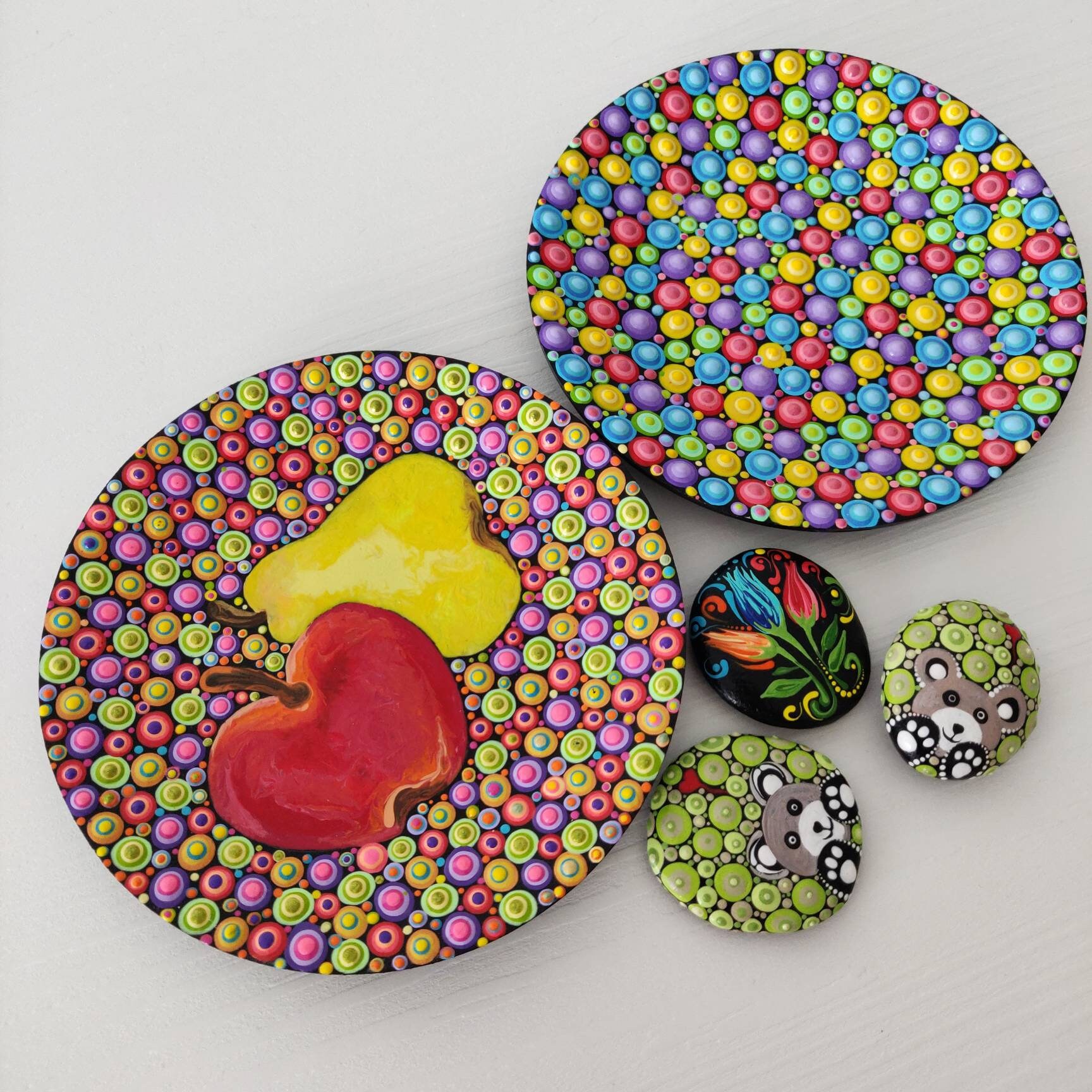 Colorful Handpainted Wooden Bowl, House Table Decoration Bowl, Dotart ...