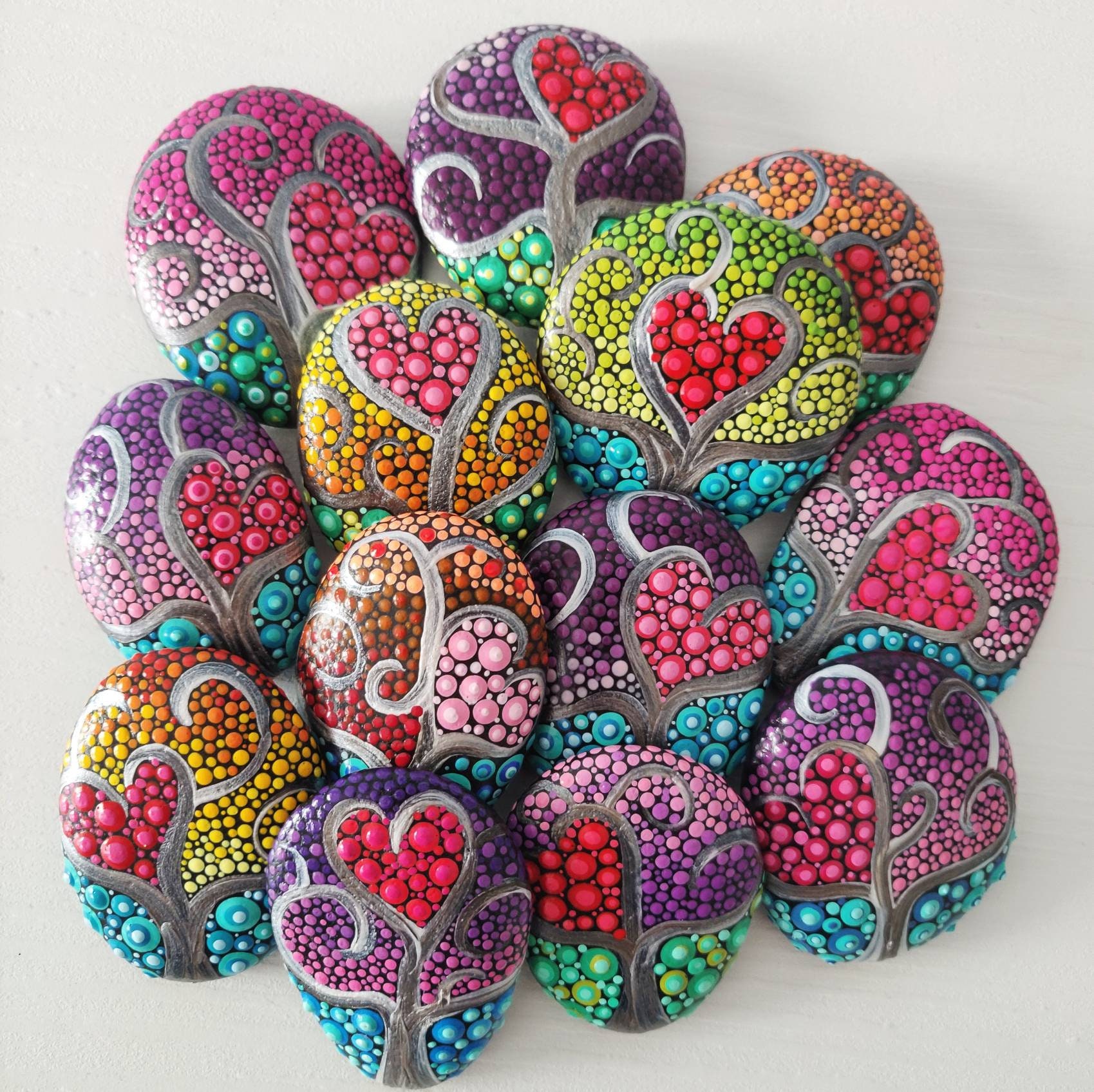 SET of 2 Mini Tree of Life Rocks Dot Art Painted Stone - Etsy Australia