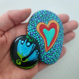 Set of Two Rocks, Heart and a Flower Stone, Love Gift, Fairy Garden ...