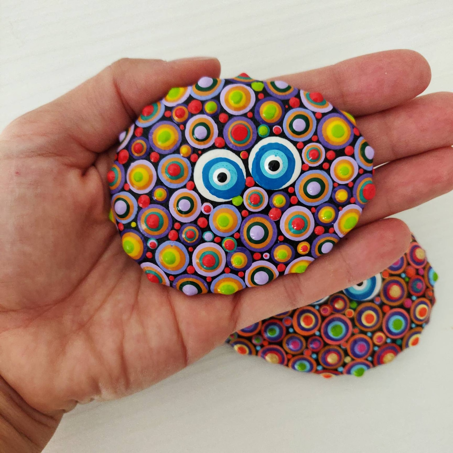 SET OF 2 Rocks, Painted Eyes on Natural Stone, Kids Gift, Fairy Garden ...