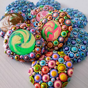 Set of 4 Blue Polka Dot Stones, Dotart Painted Rock Decorations, Unique ...