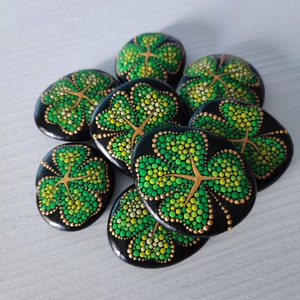 SET OF 4 - Lucky Clovers on a Stone, Clover Leaf on a Rock, Dotart ...