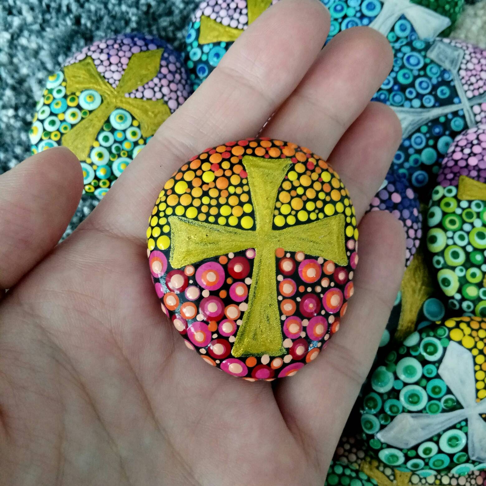 Cross Symbol on Mini Dot Art Painted Stone Cross Symbol - Etsy