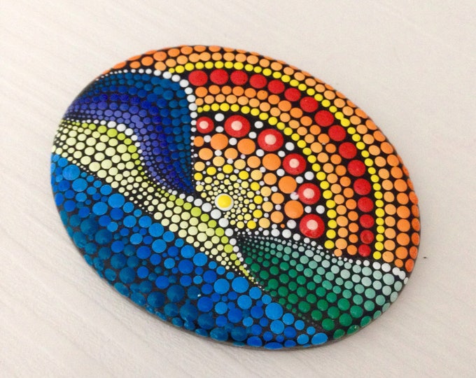 Sunset Mandala on Ceramic Dot Art Painted Ceramic Fairy Garden Marker ...