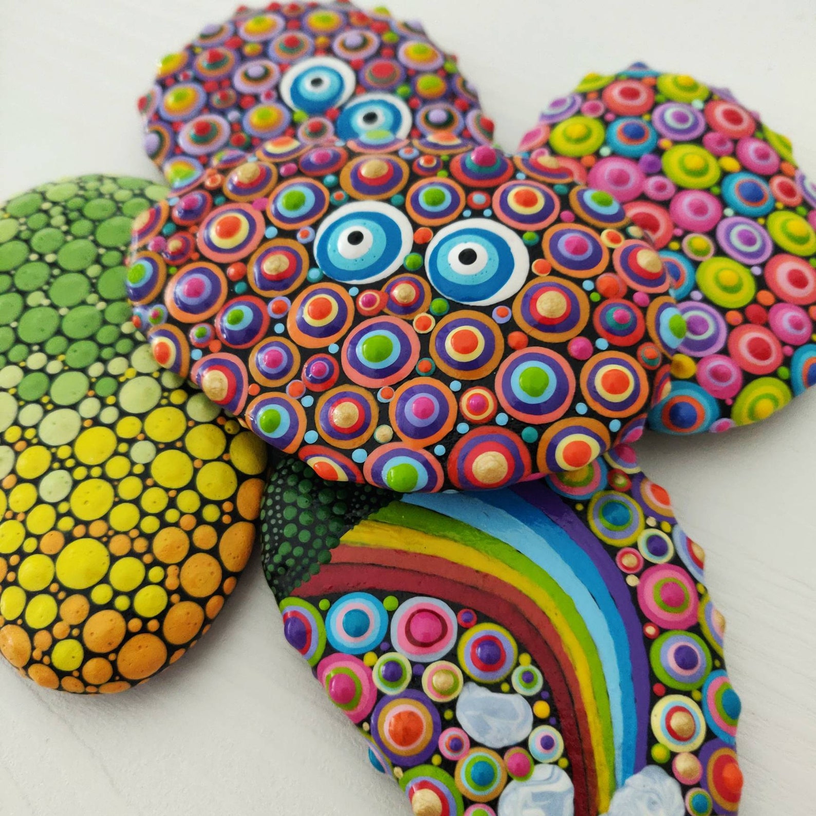 SET OF 2 Rocks, Painted Eyes on Natural Stone, Kids Gift, Fairy Garden ...