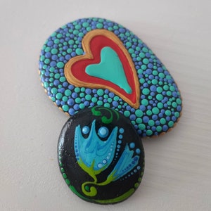 Set of Two Rocks, Heart and a Flower Stone, Love Gift, Fairy Garden ...