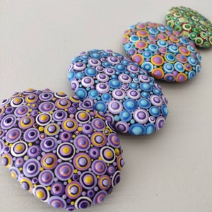 Set of 4 Colorful Polka Dot Stones, Dotart Painted Rock Decorations ...