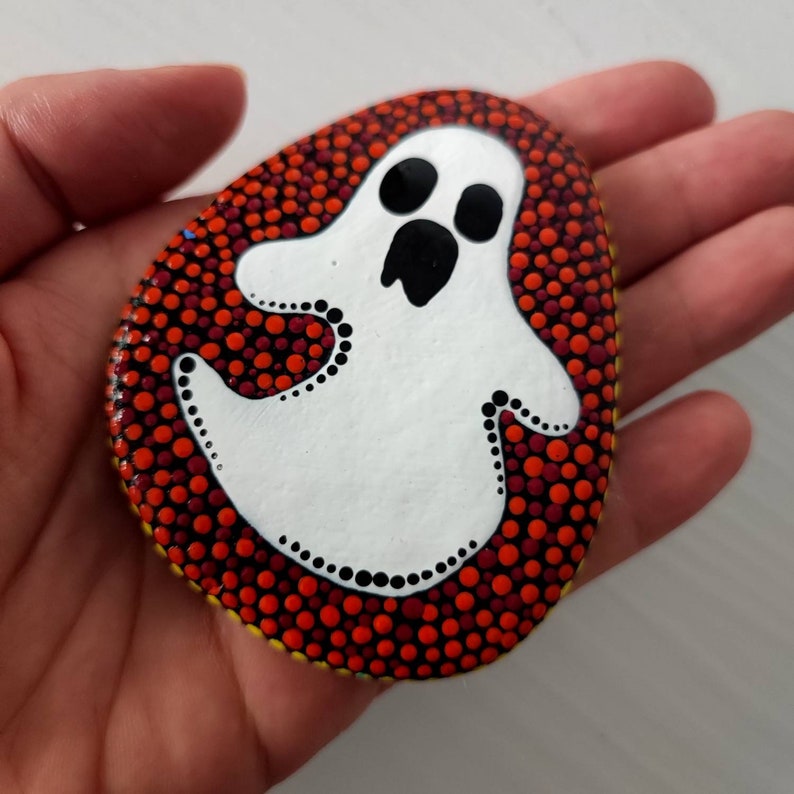 Set of Two Halloween Ghost Stones Dot Art Halloween Painted - Etsy