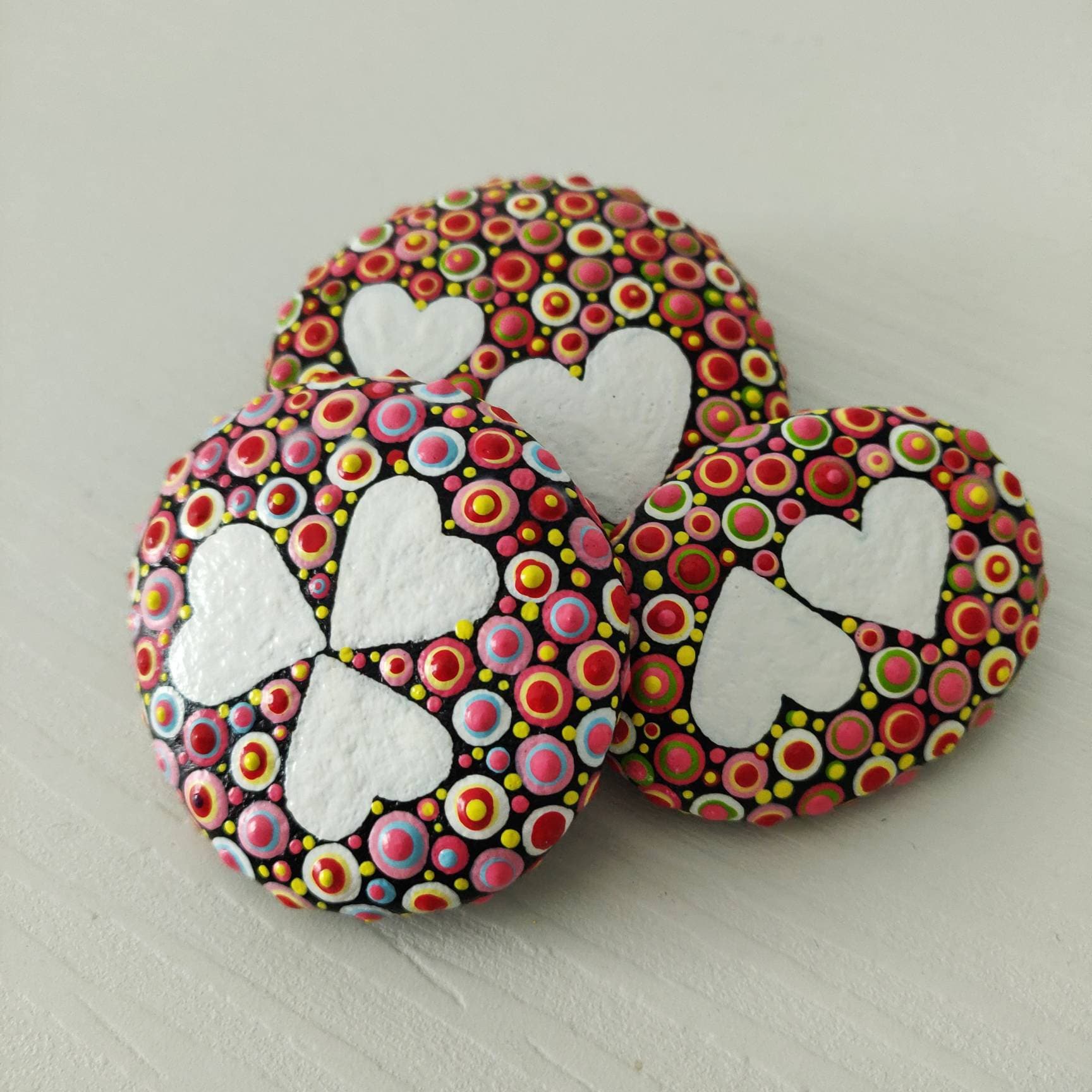 Polka Dot Painted Heart Stone Love Gift Fairy Garden Gift | Etsy