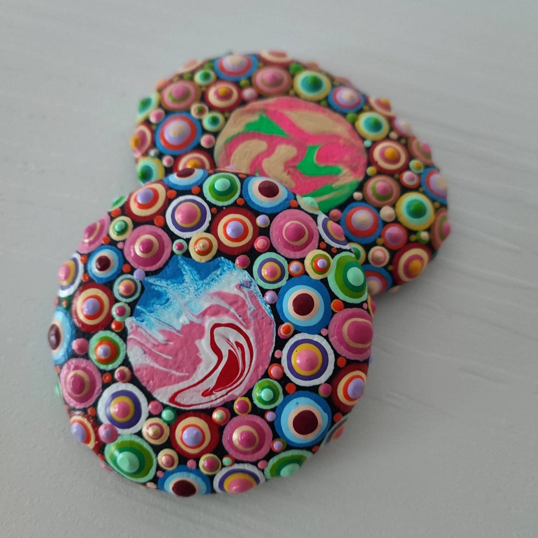 SET OF 2 Rocks, Acrylic Pouring Design Eyes, Fairy Garden, Gift ...