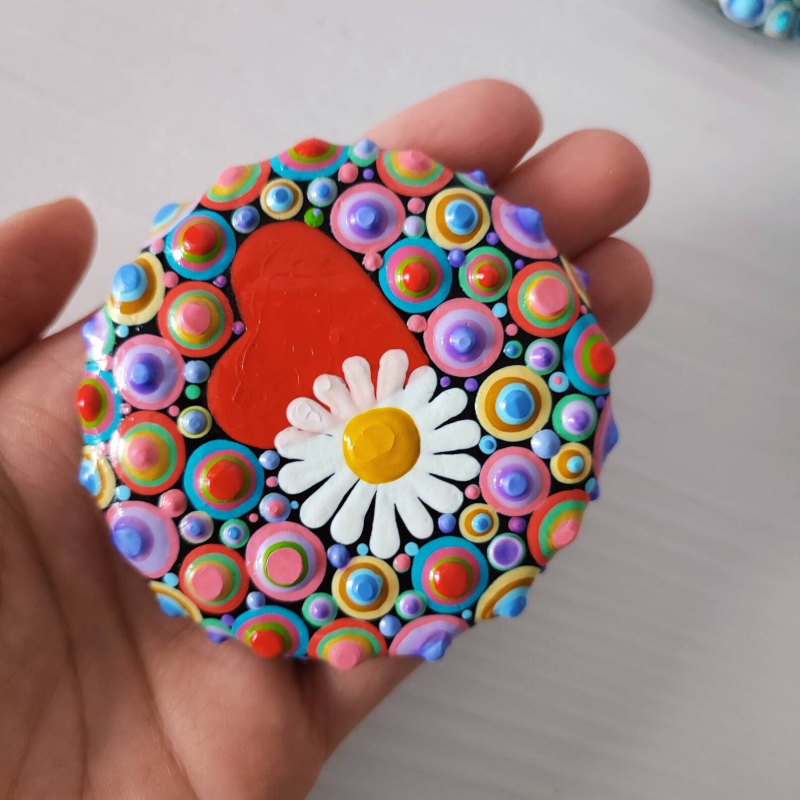 SET OF 2 Rocks, Painted Heart Stone and Colorful Polka Dot Stone, Love ...