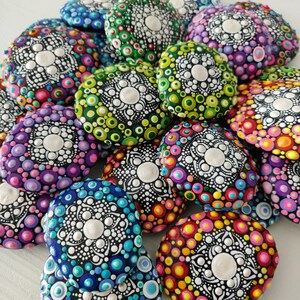 Set of 3 Snowflake Mandalas Painted on Colorful Polkadot Rocks ...