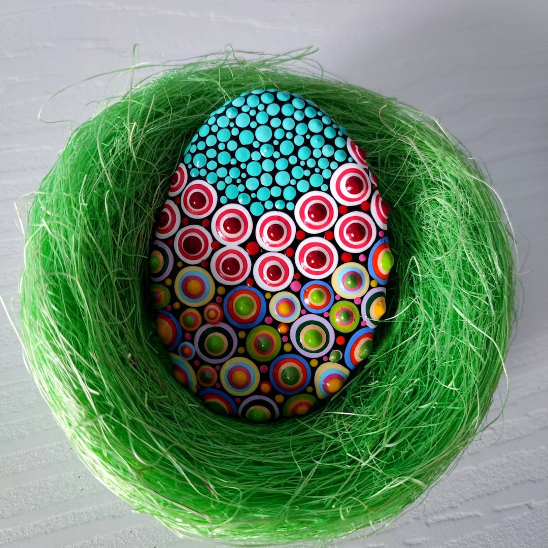Easter Egg on Rock, Easter Rock Decoration, Happy Easter Gift, Dotart ...