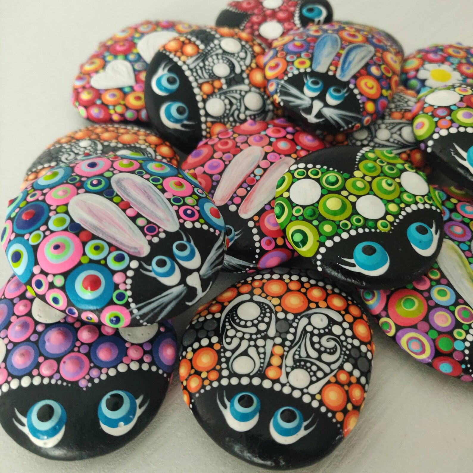 Set of 4 Easter Bunnies on a Colourful Rock Easter Rock Bunny | Etsy