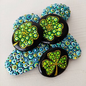Set of 3 Blue Polka Dot Stones, Dotart Painted Rock Decorations, Unique ...