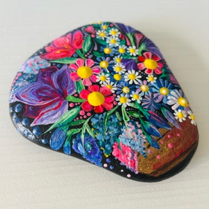 Flowers in a Vase on a Big Rock Big, Painted Stones, Folk Art Flowers ...