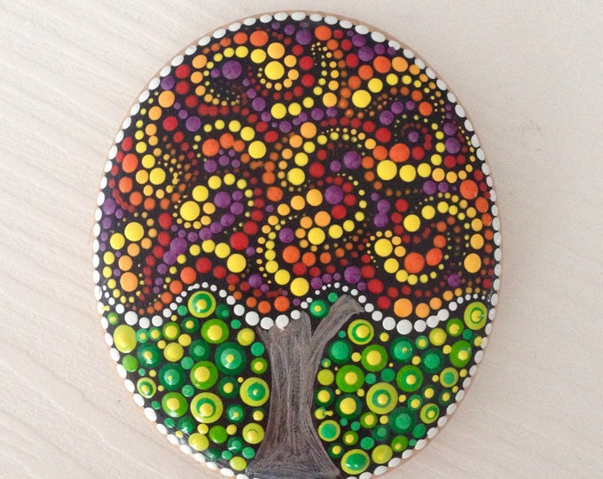 Wood Dot Art Tree of Life Painted Wood Pebbles, Fairy Garden Gift ...