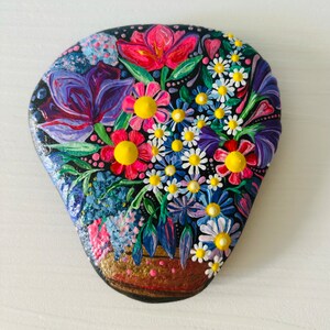 Flowers in a Vase on a Big Rock Big, Painted Stones, Folk Art Flowers ...