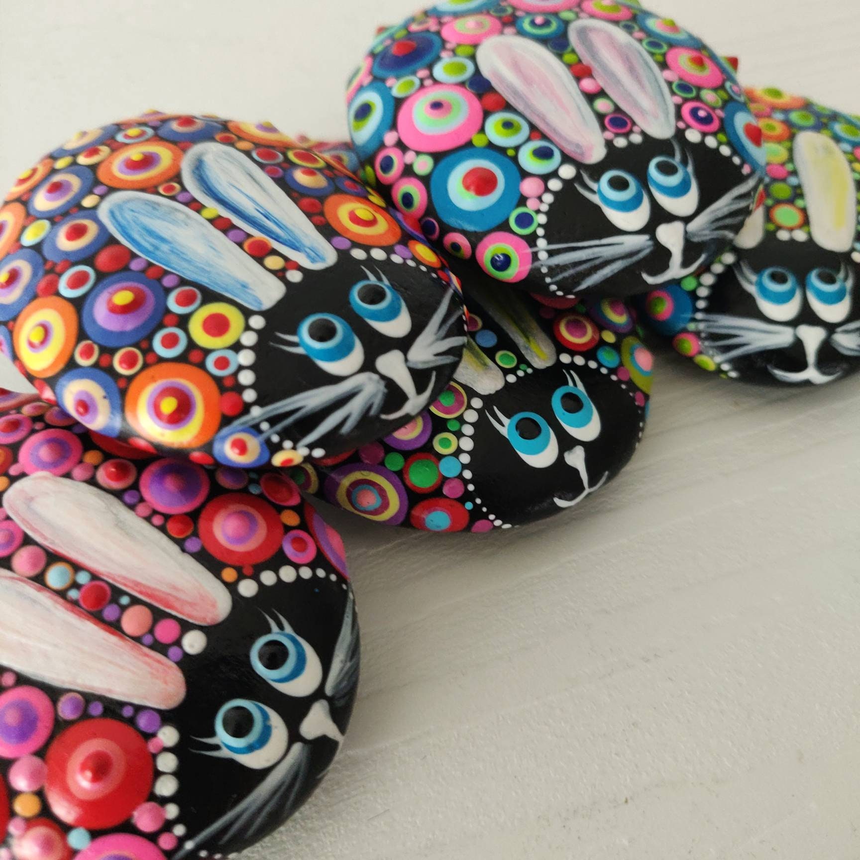 Set of 4 Easter Bunnies on a Colourful Rock Easter Rock Bunny | Etsy