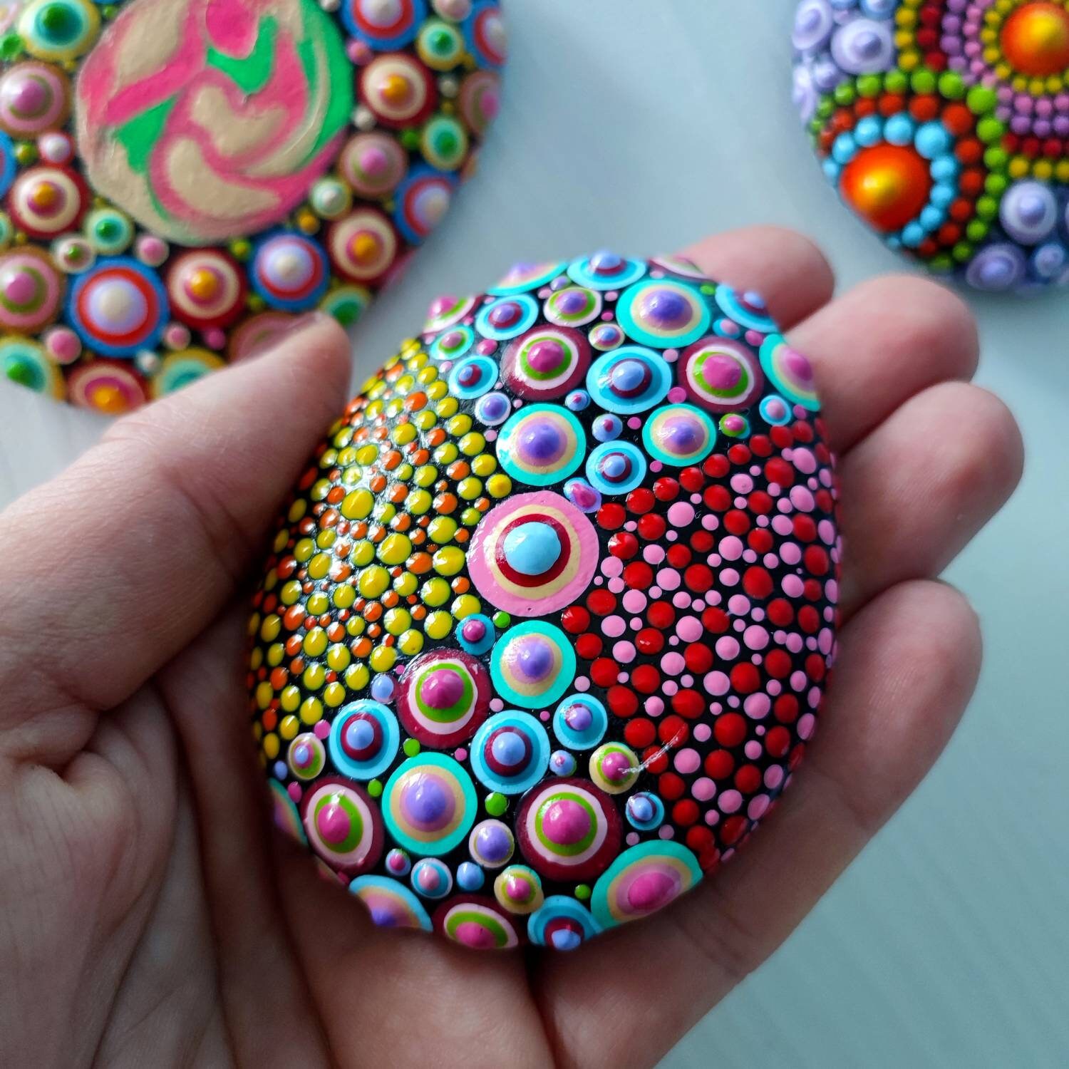 Easter Egg on Rock, Easter Rock Decoration, Happy Easter Gift, Dotart ...