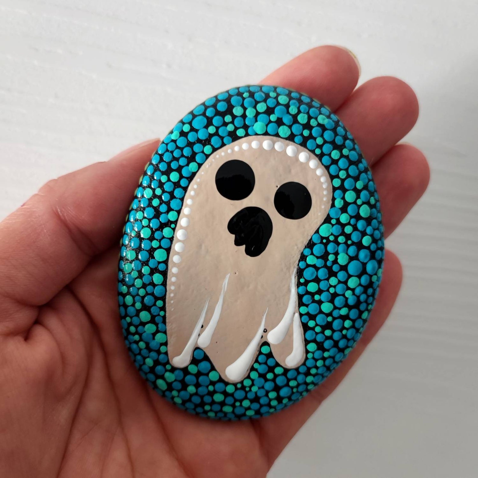 Set of Two Halloween Ghost Stones Dot Art Halloween Painted - Etsy