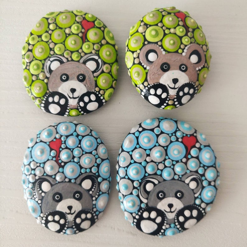 Set of 2 Cute Teddy Bears Painted on Rocks Childrens Gift - Etsy