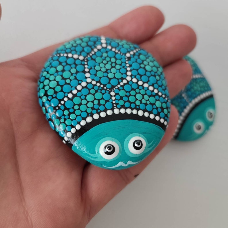 Set of 2 Dot Art Turtles Painted Stones Fairy Garden Gift | Etsy