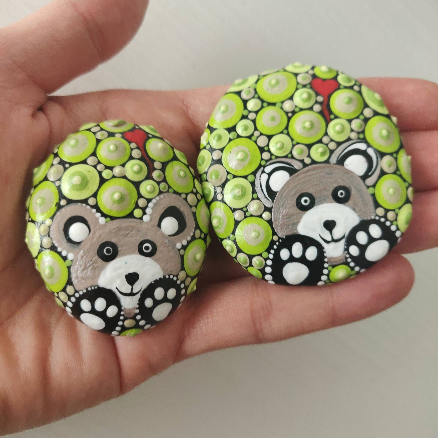 Set of 2 Cute Teddy Bears Painted on Rocks Childrens Gift - Etsy UK