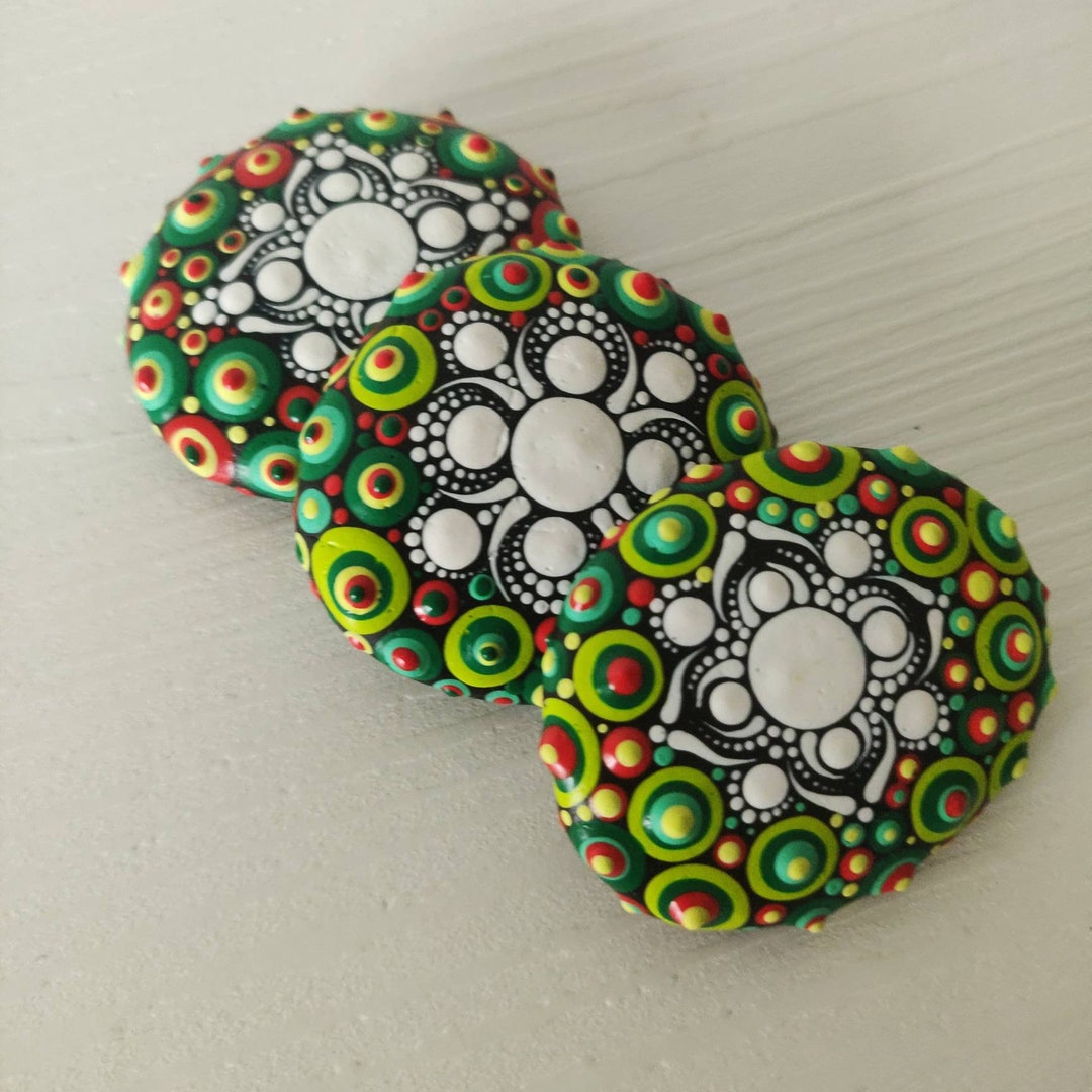 Set of 3 Snowflake Mandalas in Christmas Colors, Painted on Colorful ...