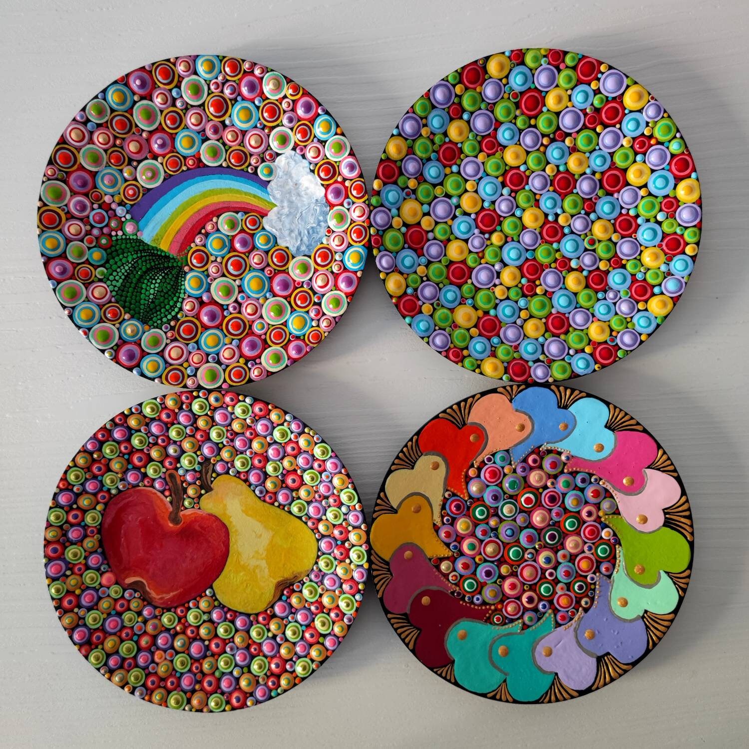 Colorful Handpainted Wooden Bowl, House Table Decoration Bowl, Dotart ...