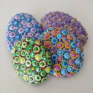 Set of 4 Colorful Polka Dot Stones, Dotart Painted Rock Decorations ...