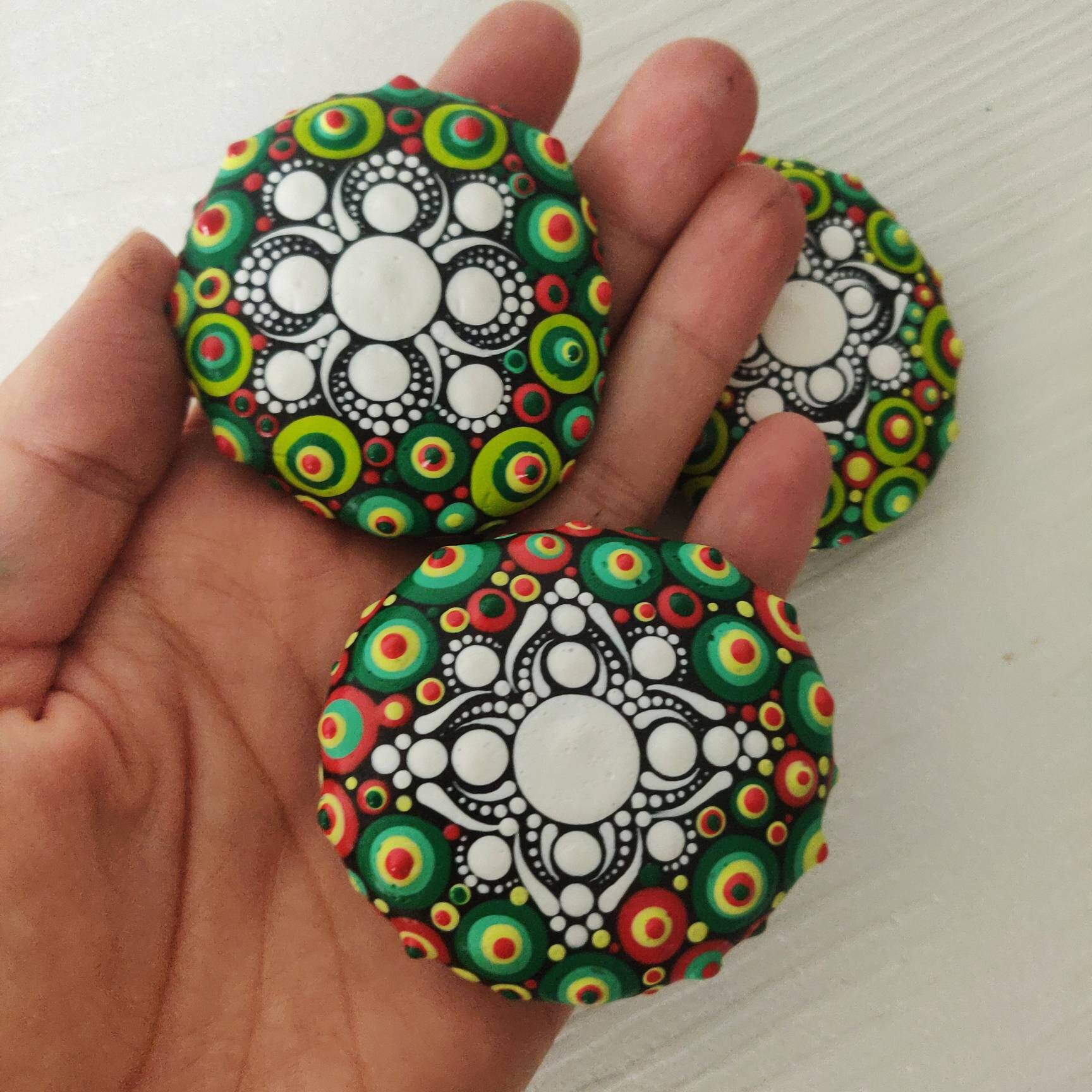 Set of 3 Snowflake Mandalas in Christmas Colors Painted on - Etsy