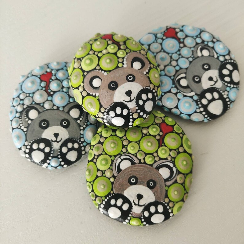 Set of 2 Cute Teddy Bears Painted on Rocks Childrens Gift - Etsy