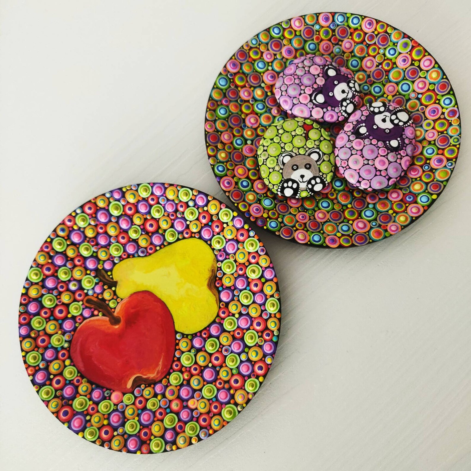 Colorful Handpainted Wooden Bowl, House Table Decoration Bowl, Dotart ...
